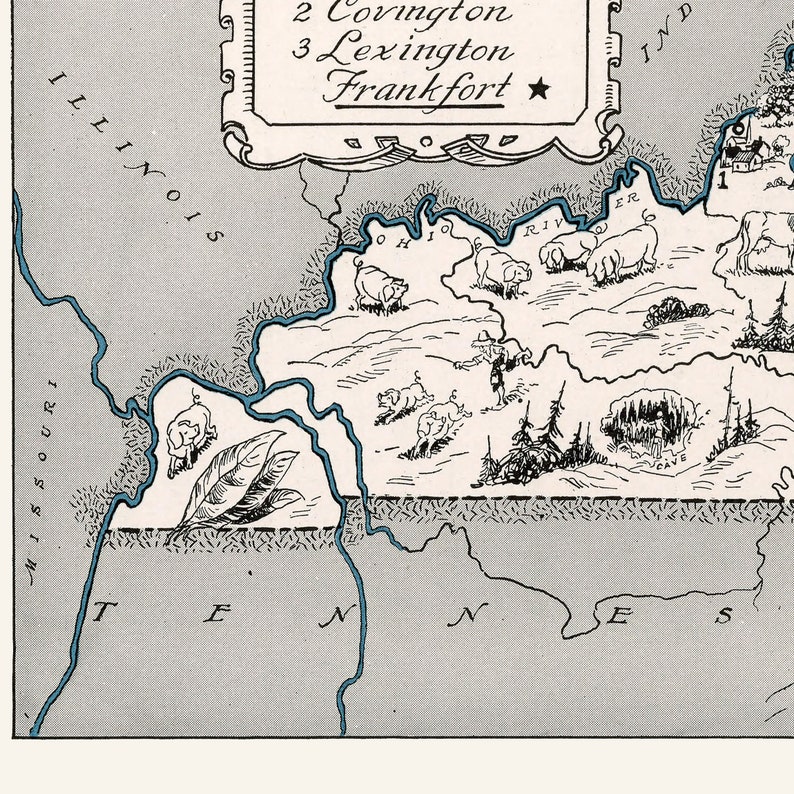 Fun Map of Kentucky Vintage Pictorial Whimsical Cartoon - Etsy