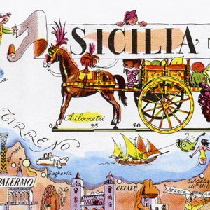 Fun Map of Sicily in Italy Vintage Pictorial Whimsical Cartoon Old ...