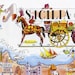 Fun Map of Sicily in Italy Vintage Pictorial Whimsical Cartoon Old ...