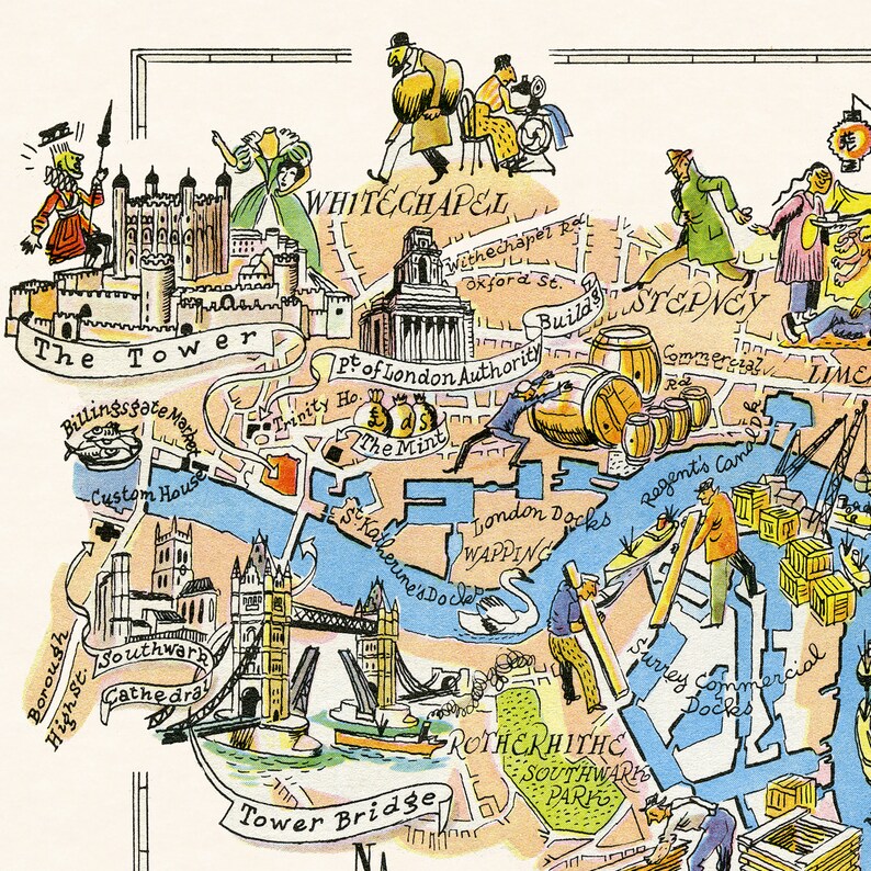 Fun Map of the Tower of London the Docks in Great Britain - Etsy