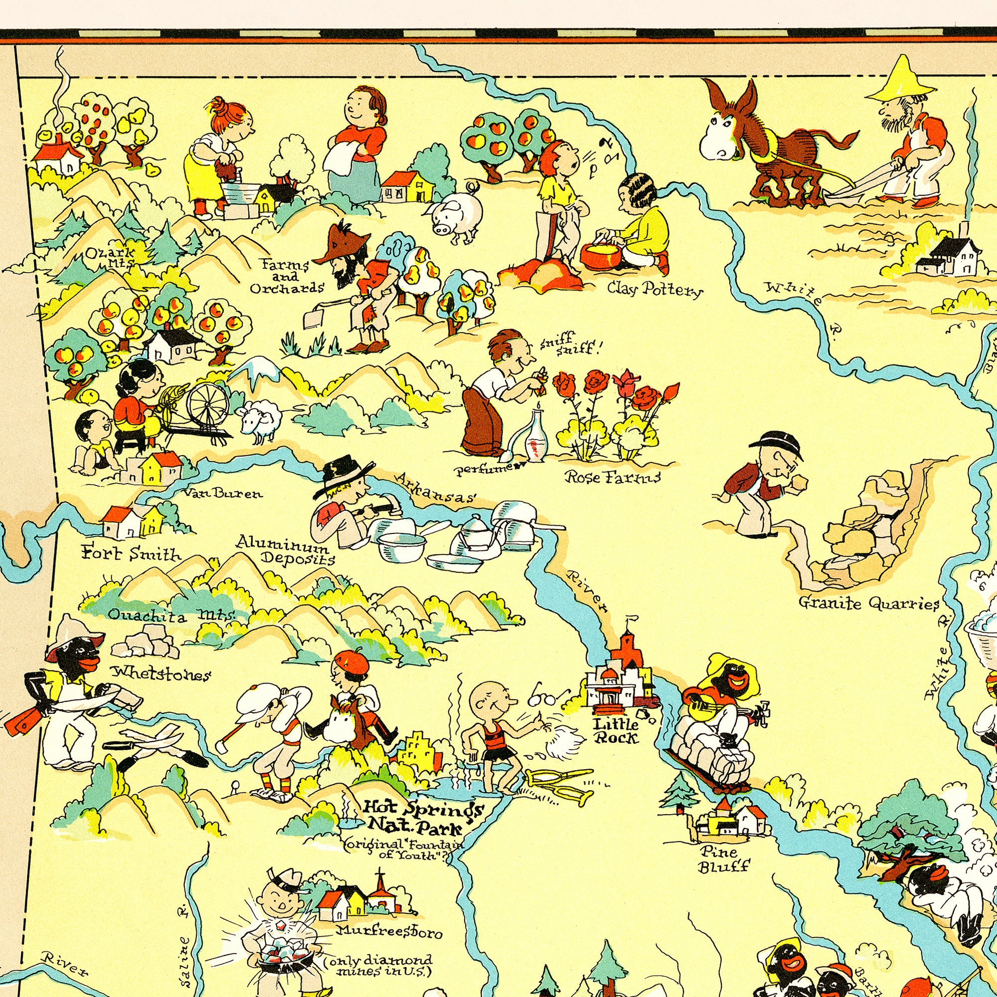 Fun State Map of Arkansas Vintage Pictorial Whimsical - Etsy