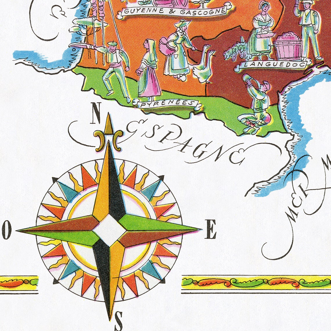 Fun Map of Provinces De France, Provinces in France, FR Vintage ...