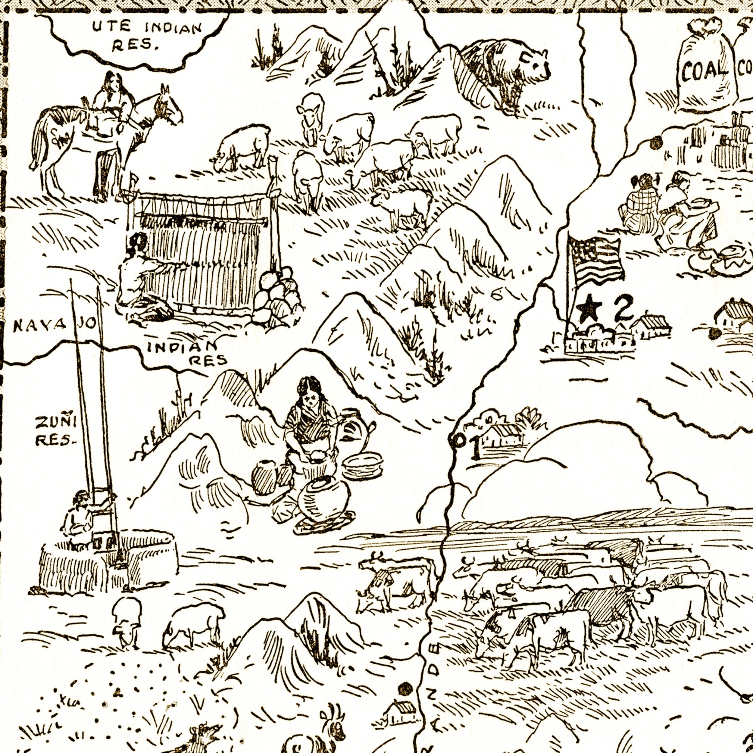 Vintage State Map of New Mexico – Fun Pictorial Whimsical Cartoon Print ...