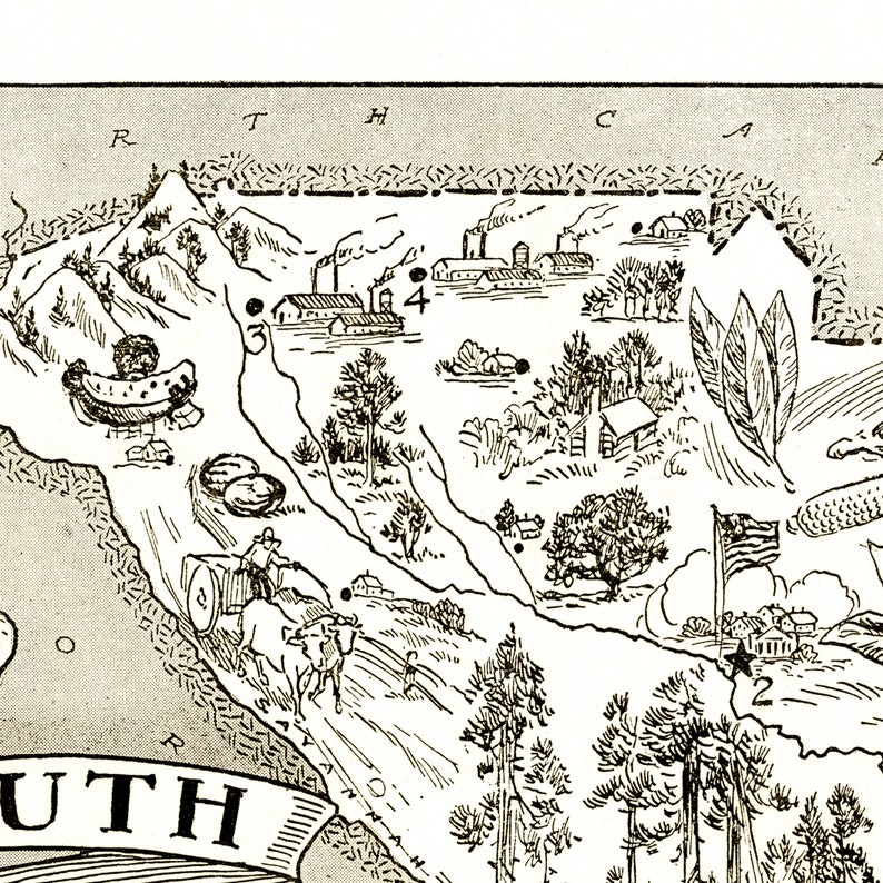 Vintage State Map of South Carolina Fun Pictorial Whimsical Cartoon ...