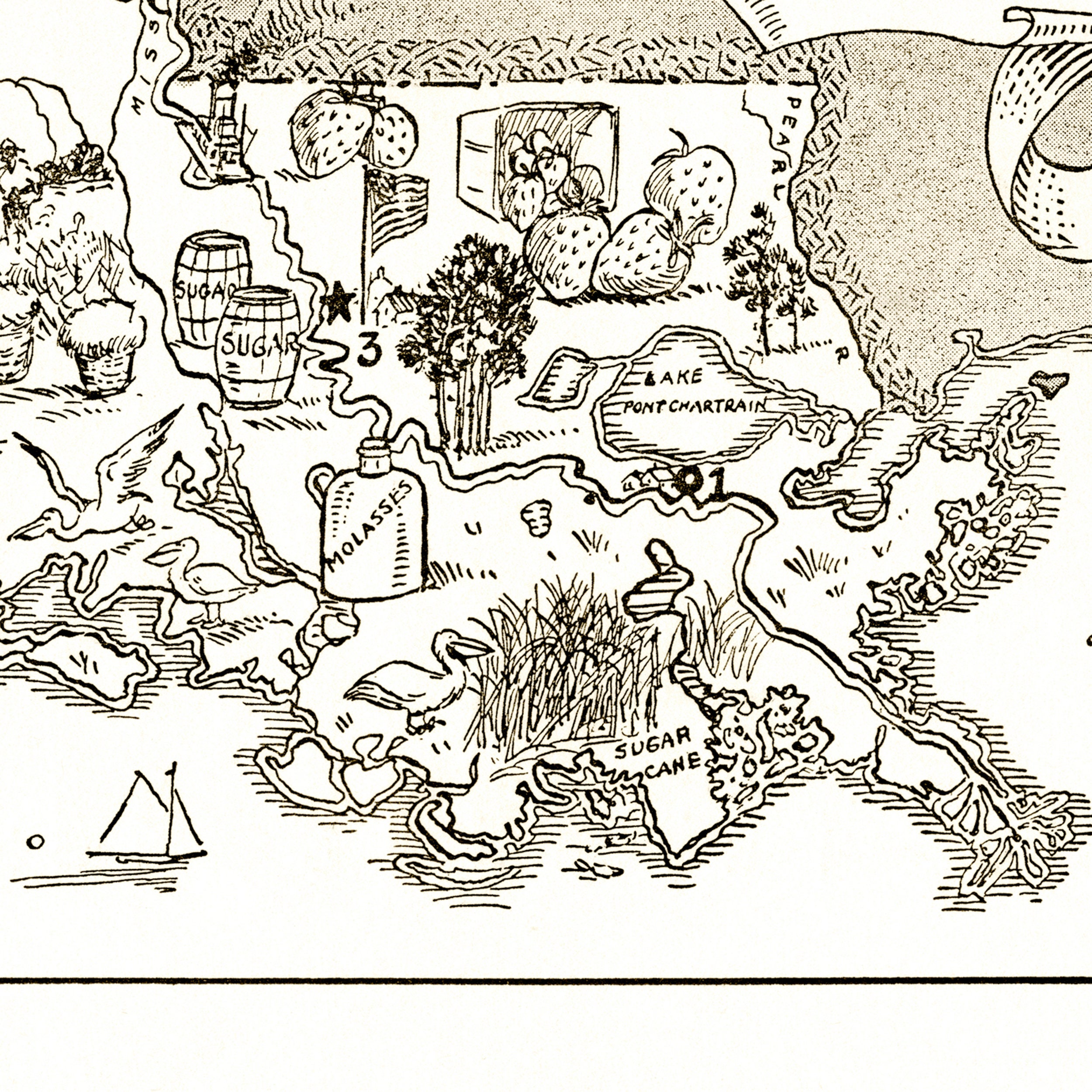 Vintage State Map of Louisiana – Fun Pictorial Whimsical Cartoon Print ...