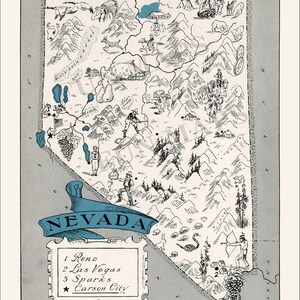 Fun Map of Nevada – Vintage Pictorial Whimsical Cartoon Print ...