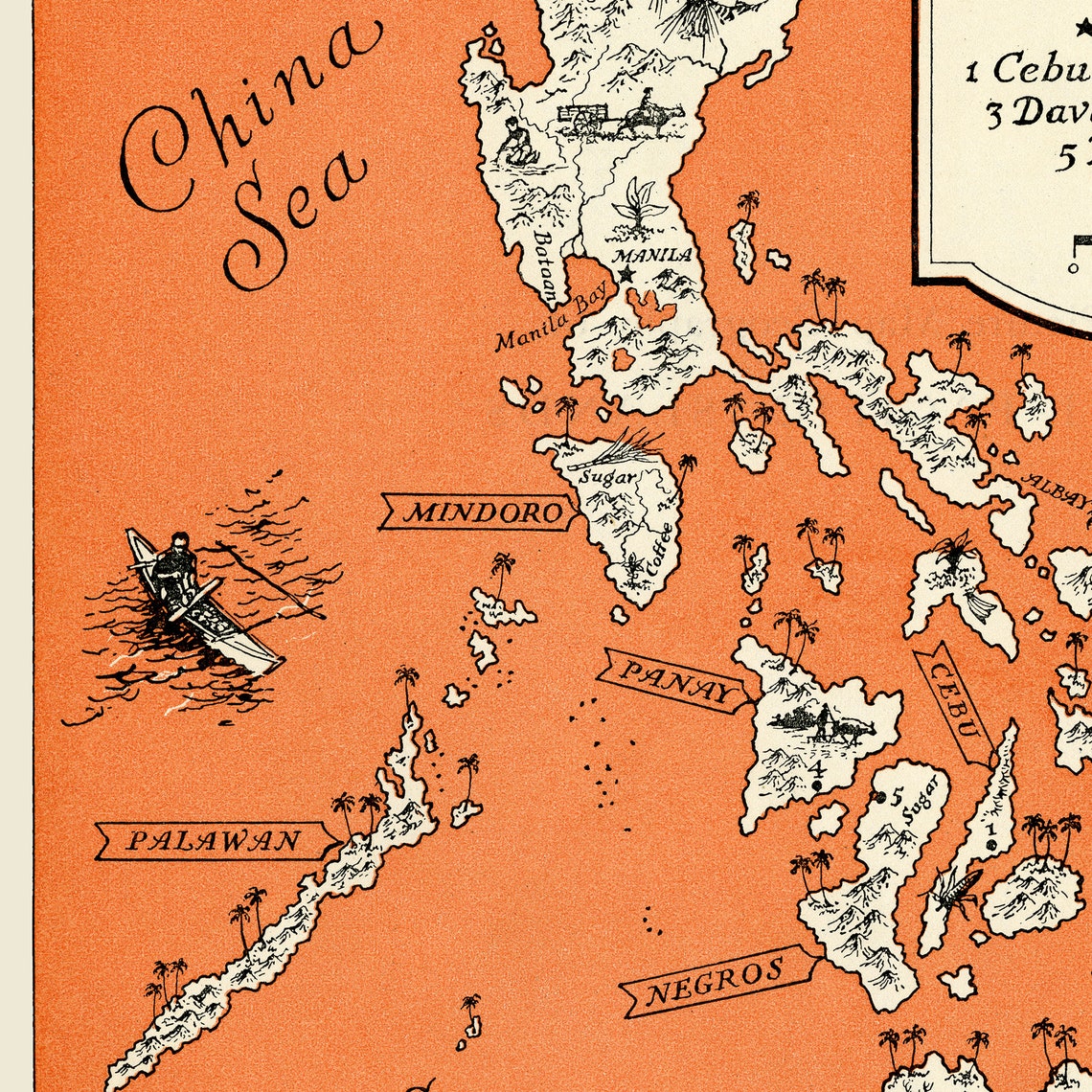 Map of the Philippine Islands Fun Vintage Pictorial Animated Cartoon ...