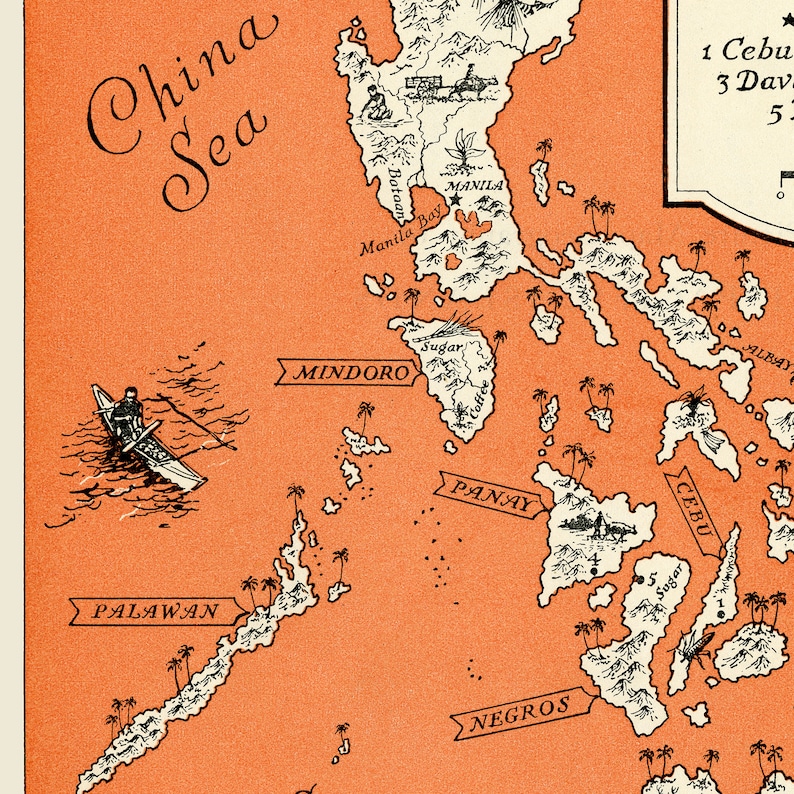 Map of the Philippine Islands Fun Vintage Pictorial Animated Cartoon ...