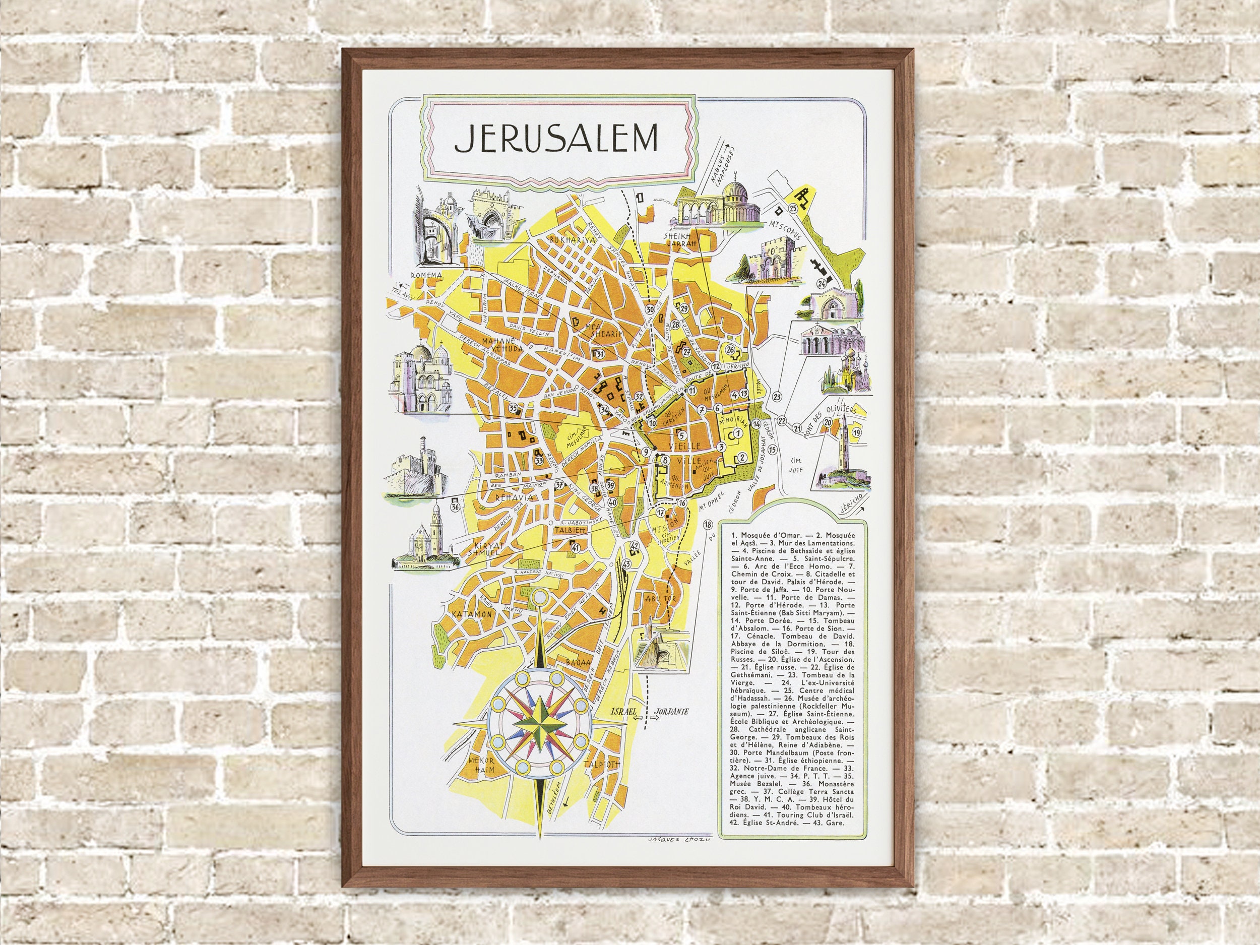 Old Map of Jerusalem in Israel in the Middle East, Vintage 1940s ...