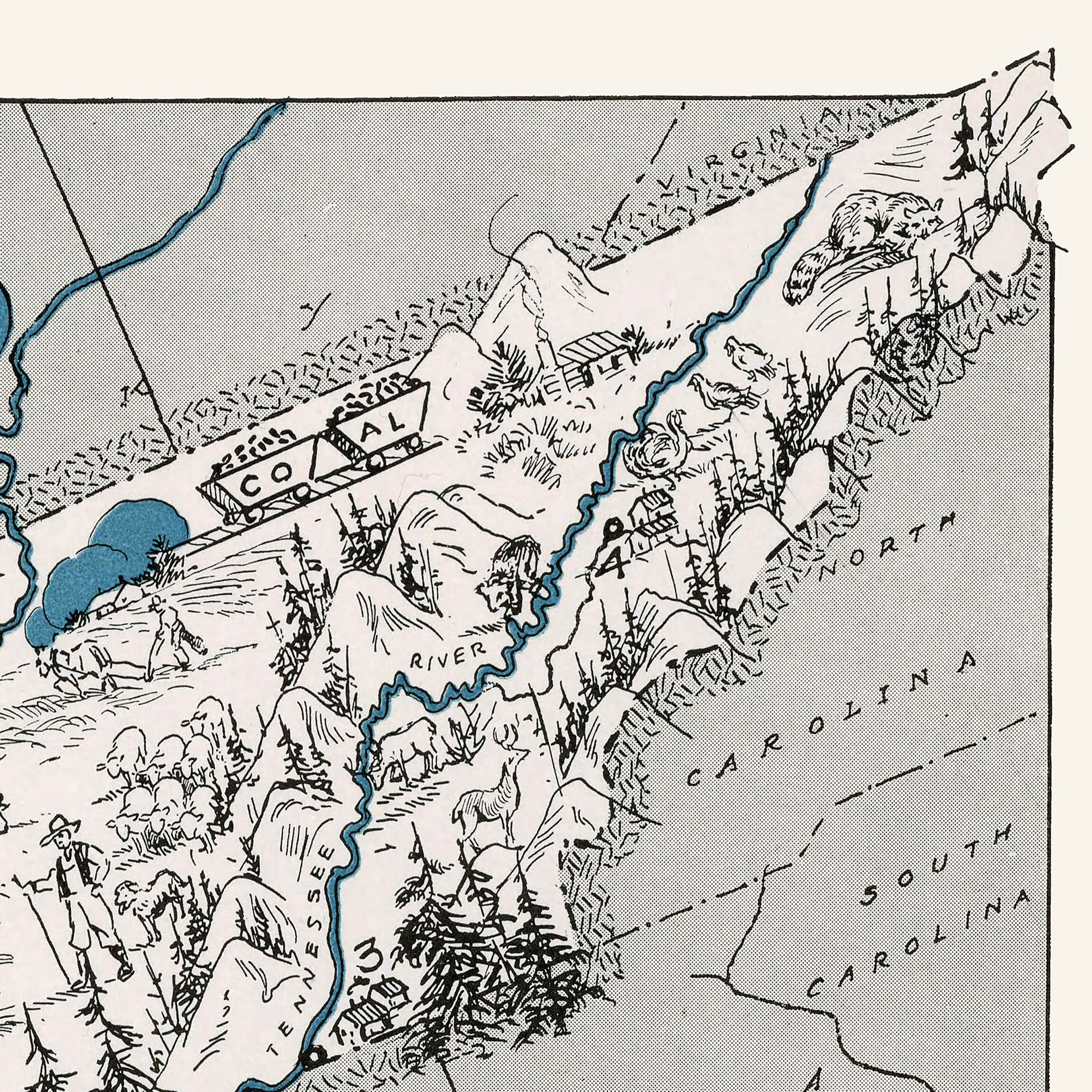 Fun Map of Tennessee Vintage Pictorial Whimsical Cartoon Print ...