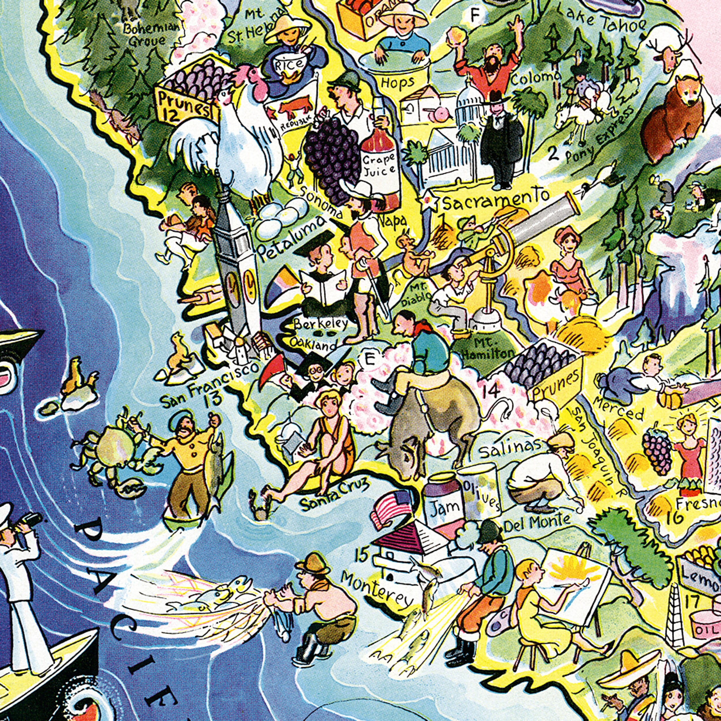 Vintage State Map of California Pictorial Whimsical Print Illustration ...