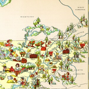 Fun State Map of Tennessee – Vintage Pictorial Whimsical Cartoon Print ...