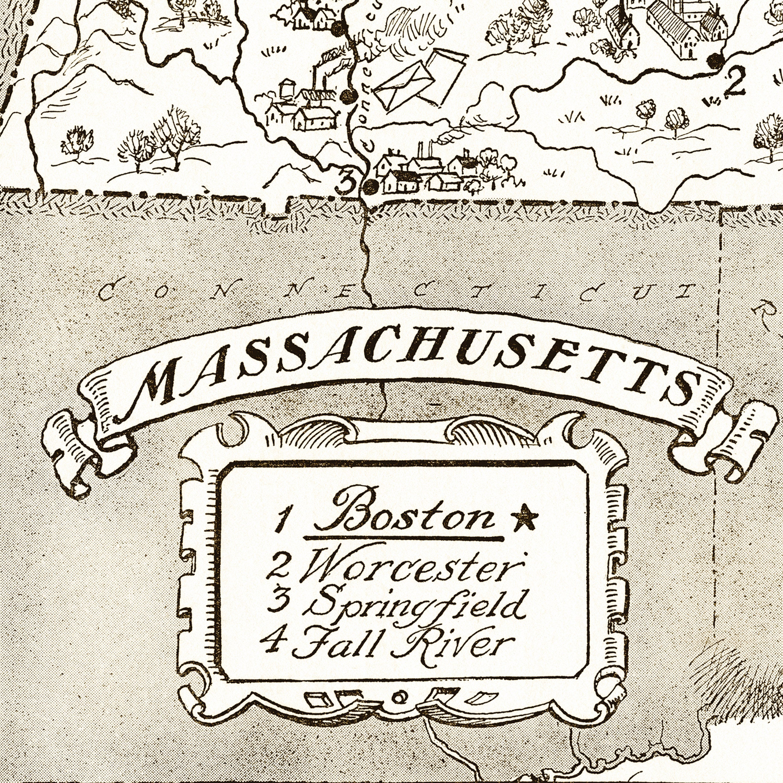 Vintage State Map of Massachusetts Fun Pictorial Whimsical Cartoon ...