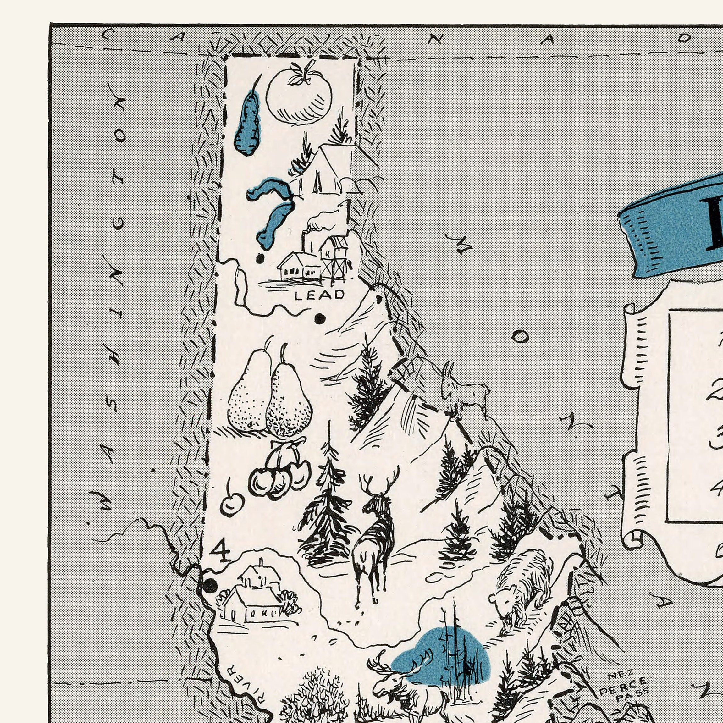 Fun Map of Idaho Vintage Pictorial Whimsical Cartoon Print Illustration ...