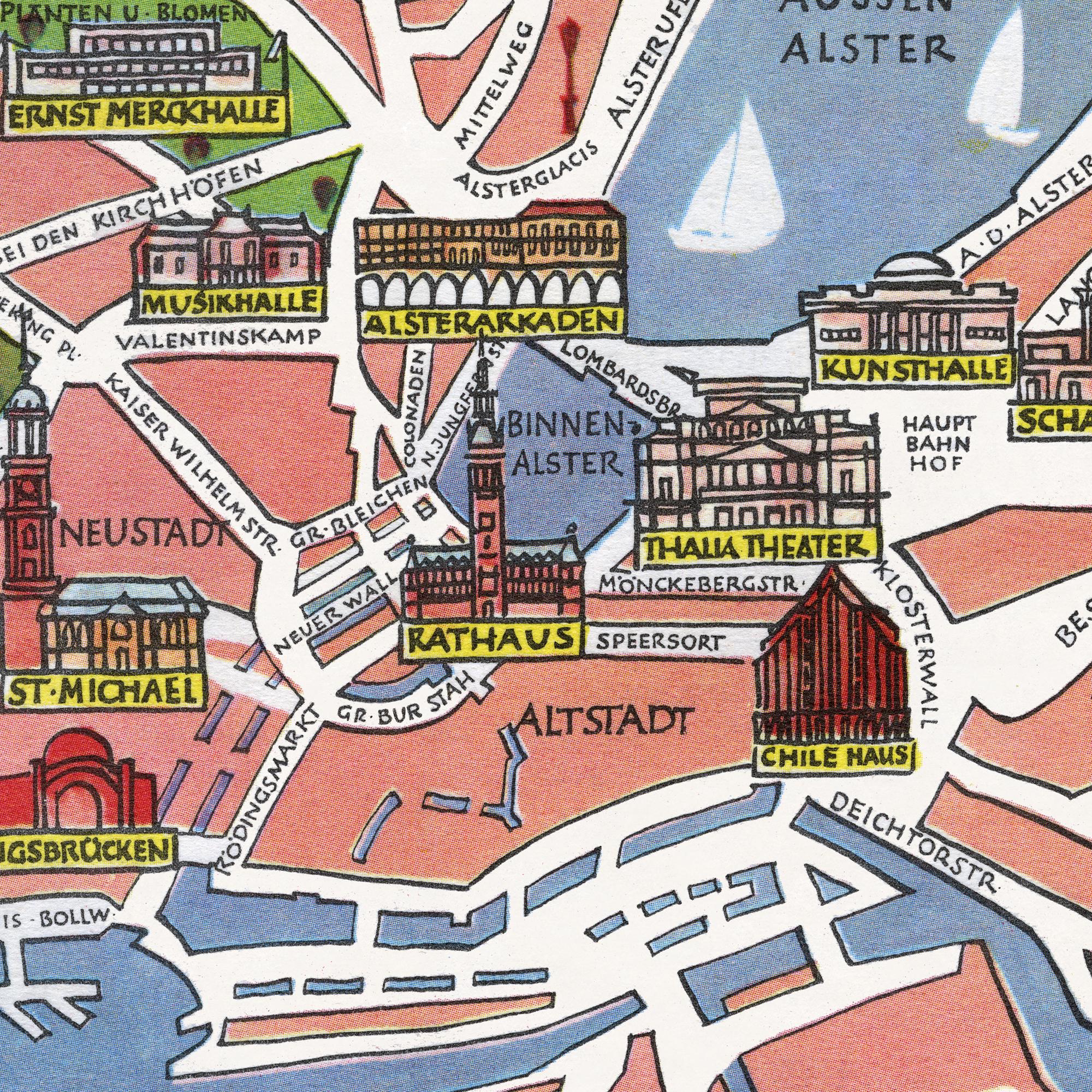 Fun Map of Hamburg in Germany, Deutschland, DE - Vintage Pictorial ...
