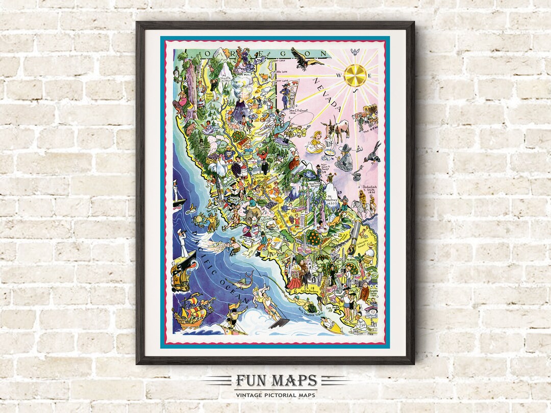 Vintage State Map of California – Pictorial Whimsical Print ...