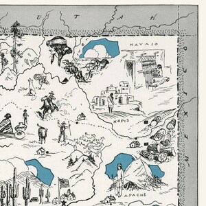 Fun Map of Arizona – Vintage Pictorial Whimsical Cartoon Print ...