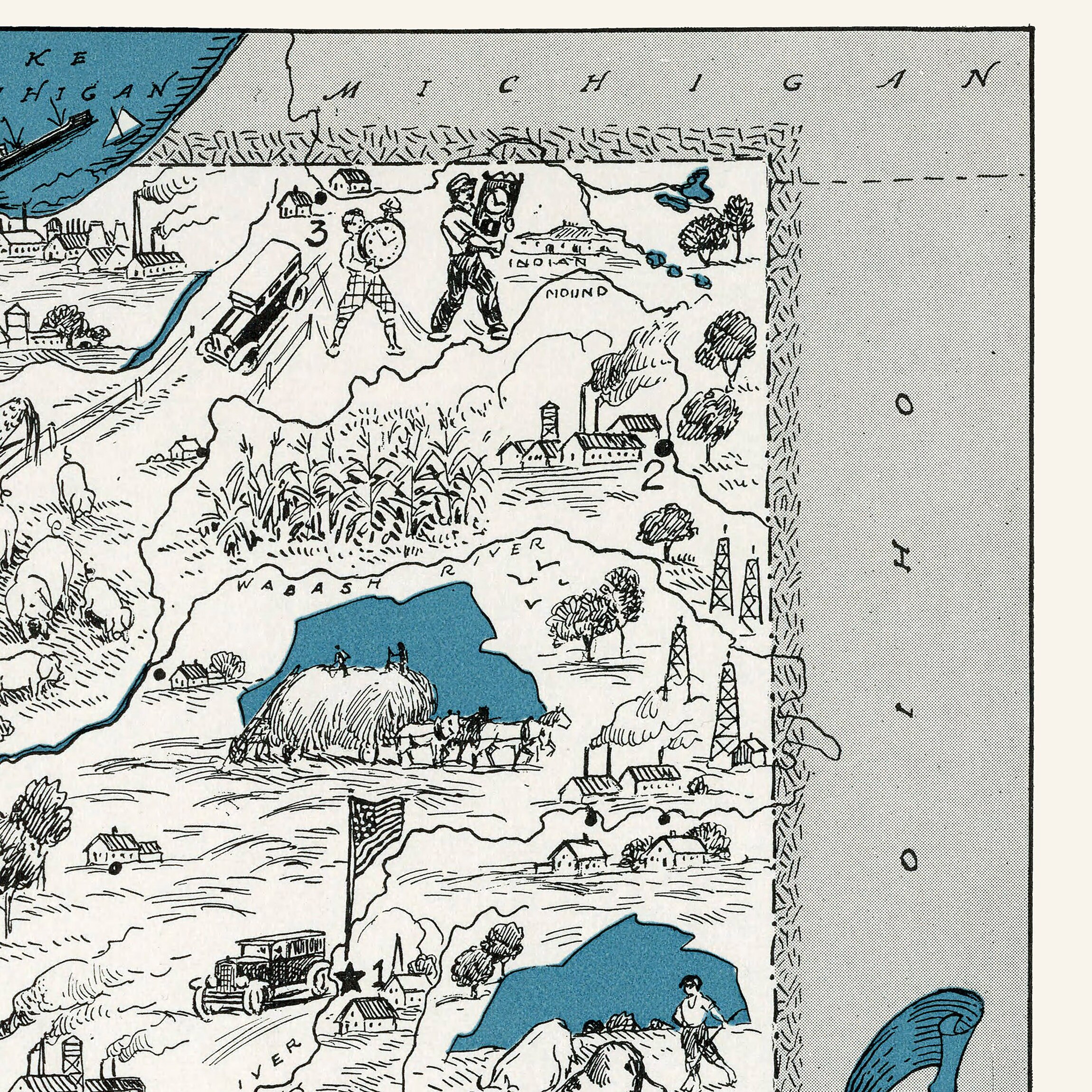 Fun Map of Indiana Vintage Pictorial Whimsical Cartoon Print ...