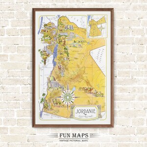 Old Map of Jordan in the Middle East, Vintage Pictorial Cartoon Print ...