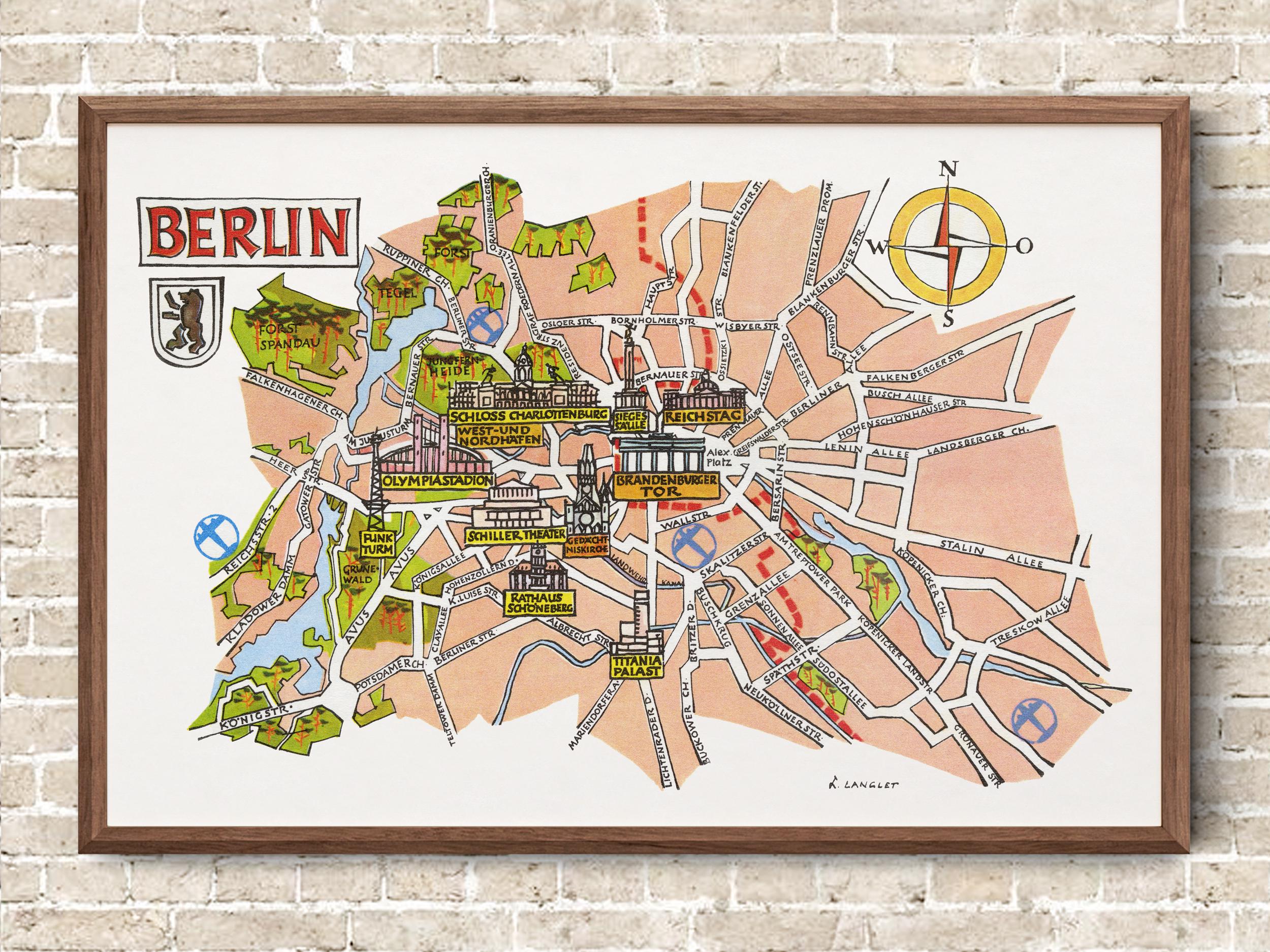 Fun Map of Berlin in Germany, Deutschland, DE - Vintage Pictorial ...