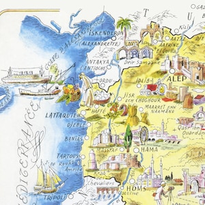 Old Map of Syria in the Middle East, Vintage Pictorial Cartoon Print ...