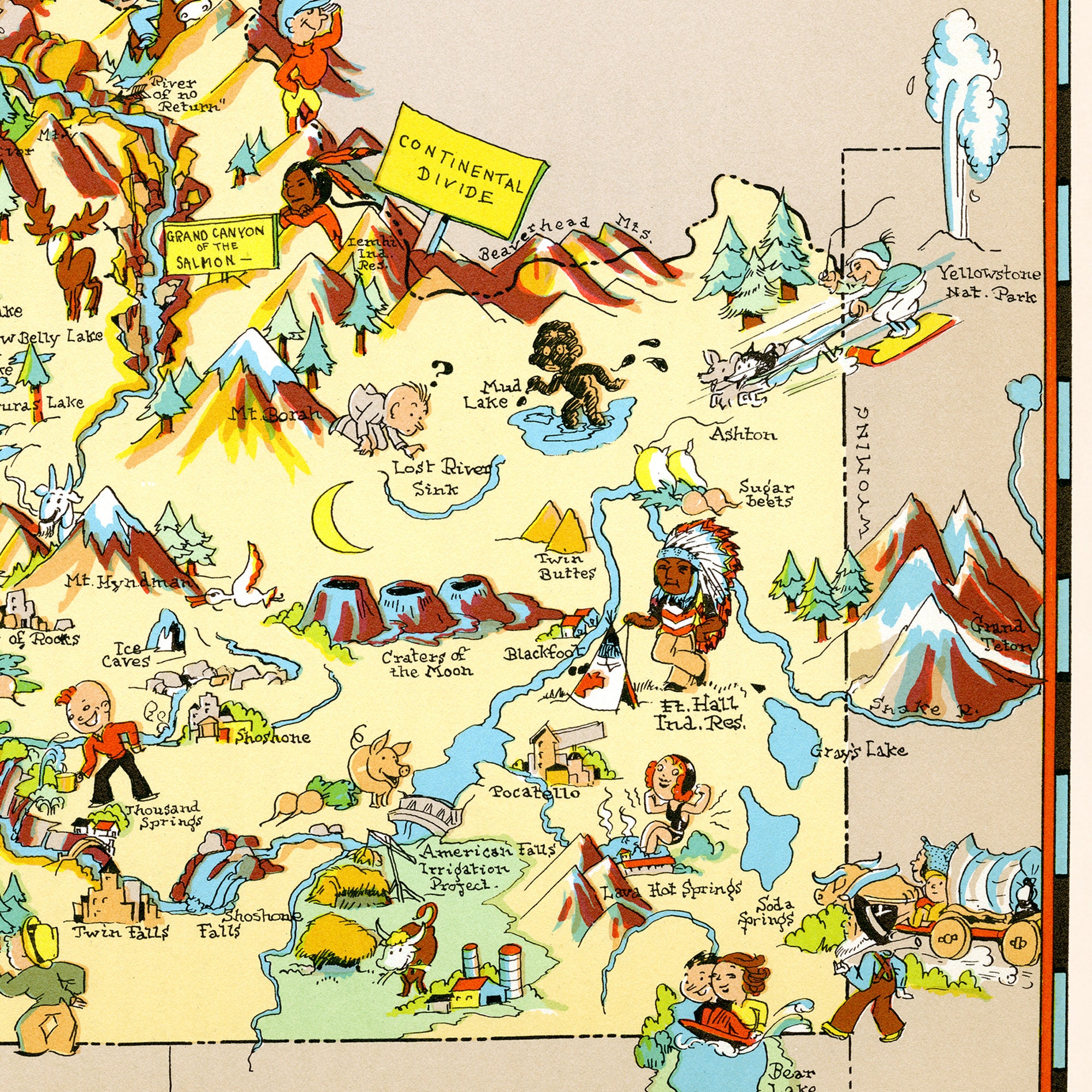 Fun State Map of Idaho Vintage Pictorial Whimsical Cartoon - Etsy