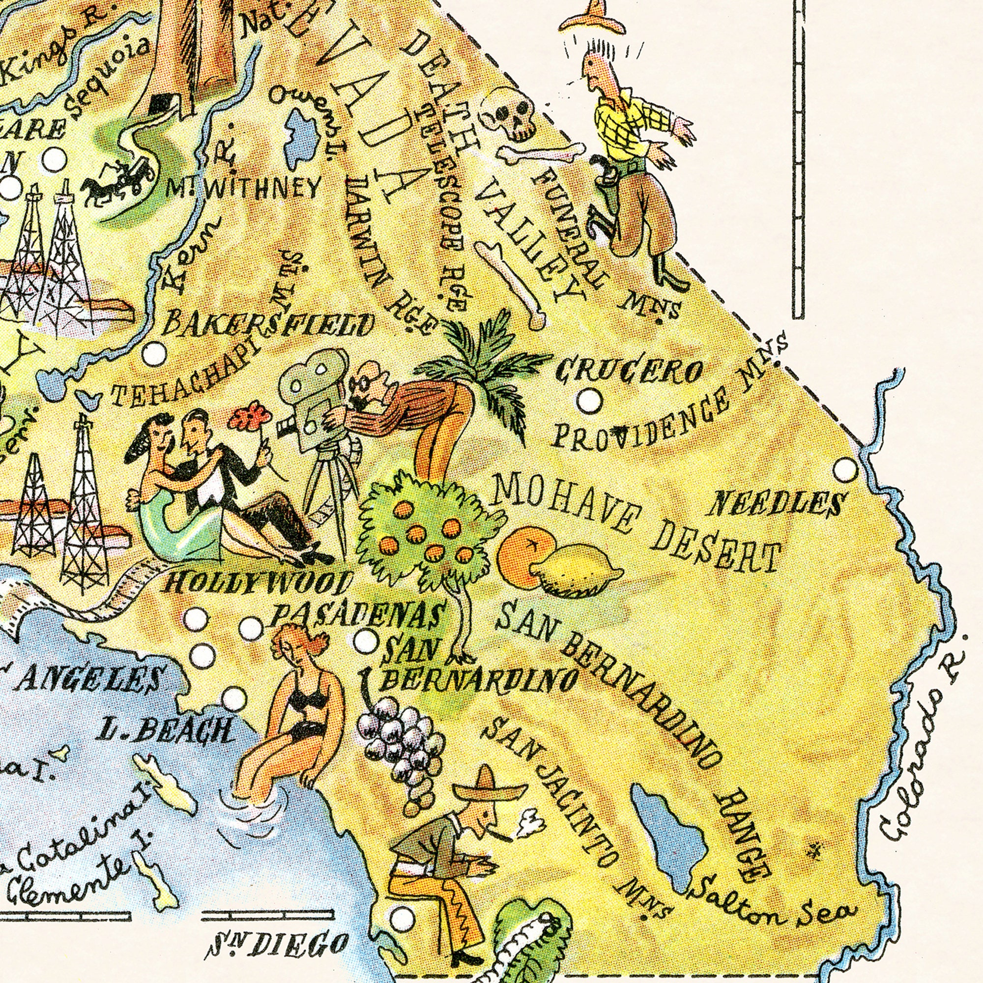 Fun State Map of California Vintage Pictorial Whimsical Cartoon Print ...