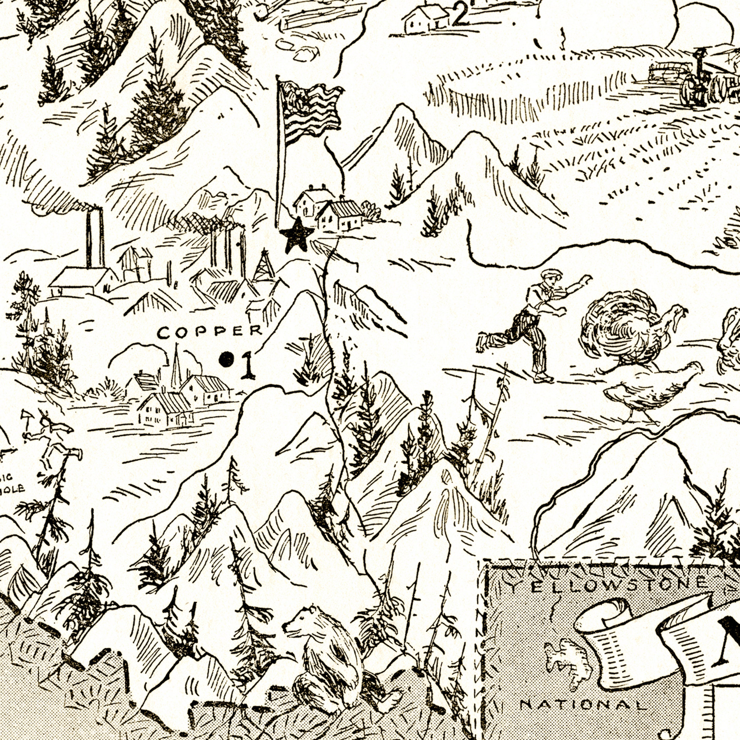 Vintage State Map of Montana Fun Pictorial Whimsical Cartoon Print ...