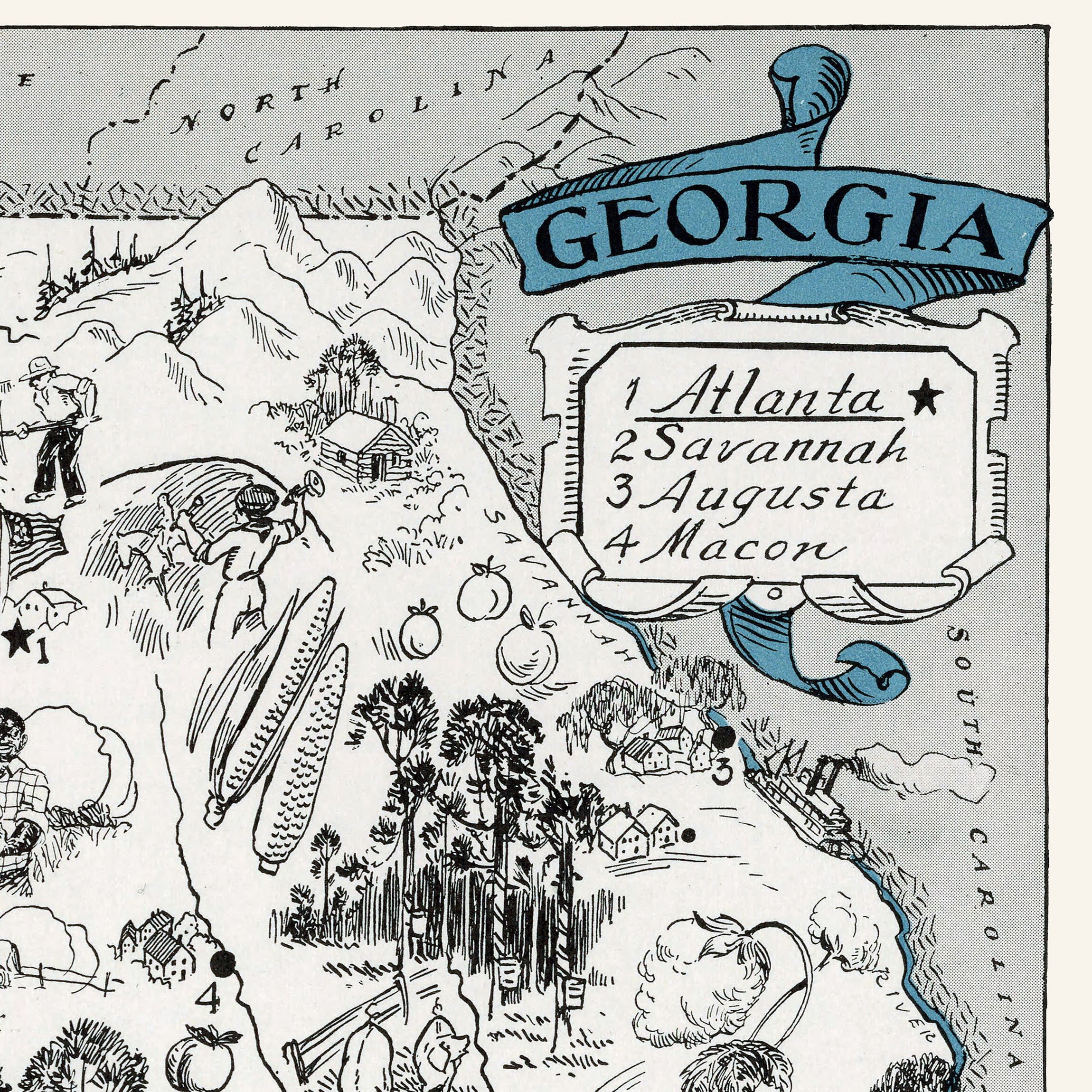 Fun Map of Georgia Vintage Pictorial Whimsical Cartoon Print ...