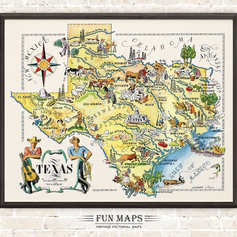 Texas Vintage Map - Etsy