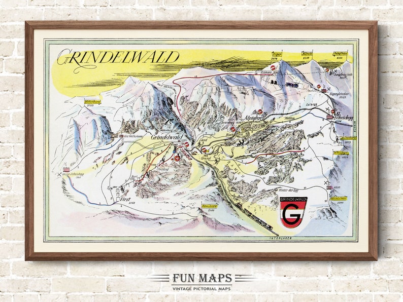 Fun Ski Run Trail Map of Grindelwald in the Swiss Alps - Etsy