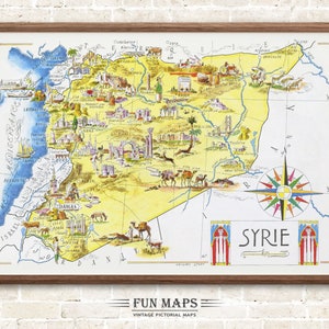 Old Map of Syria in the Middle East, Vintage Pictorial Cartoon Print ...