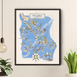 Fun Map of the Cyclades a Greek Island Group Vintage Pictorial ...