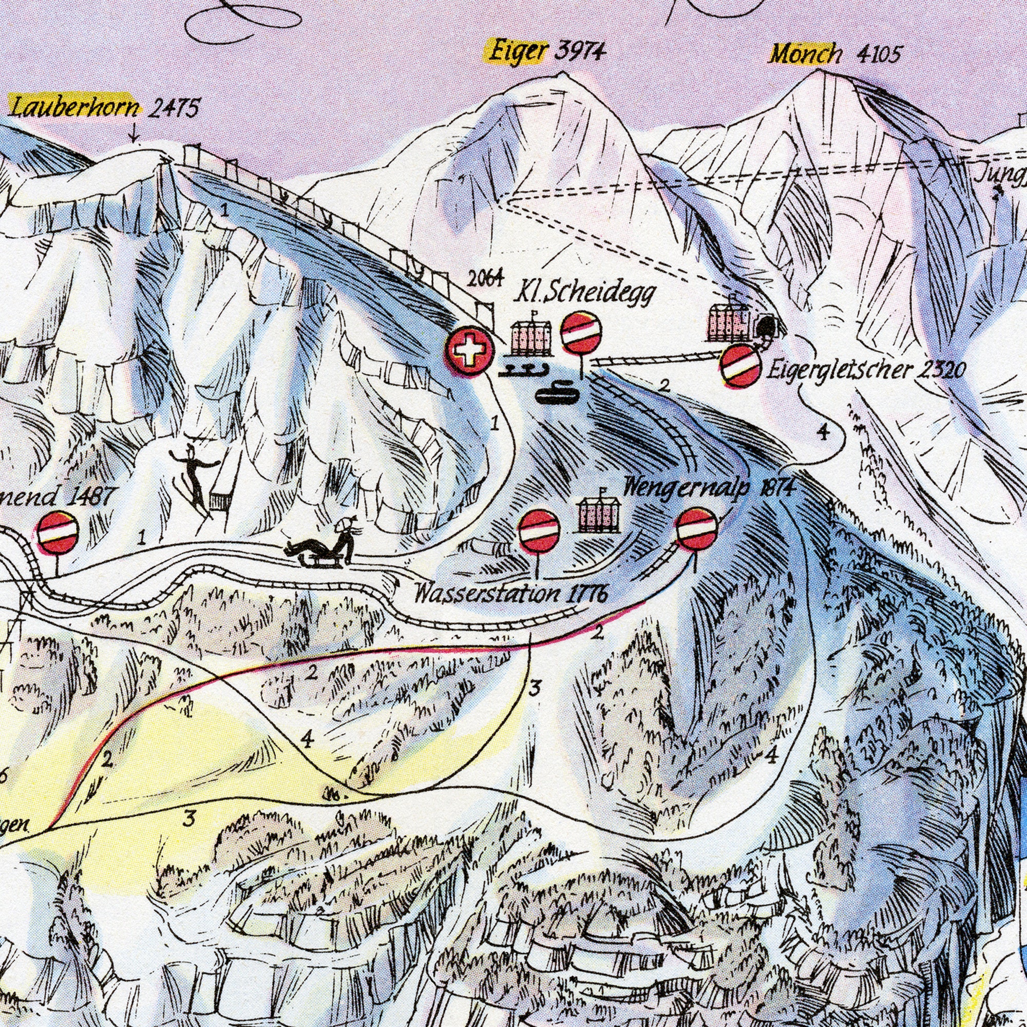 Fun Ski Run Trail Map of Wengen-kleine Scheidegg in the Swiss Alps ...