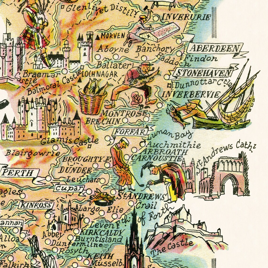 Fun Map of the Lowlands in Great Britain England UK Vintage - Etsy