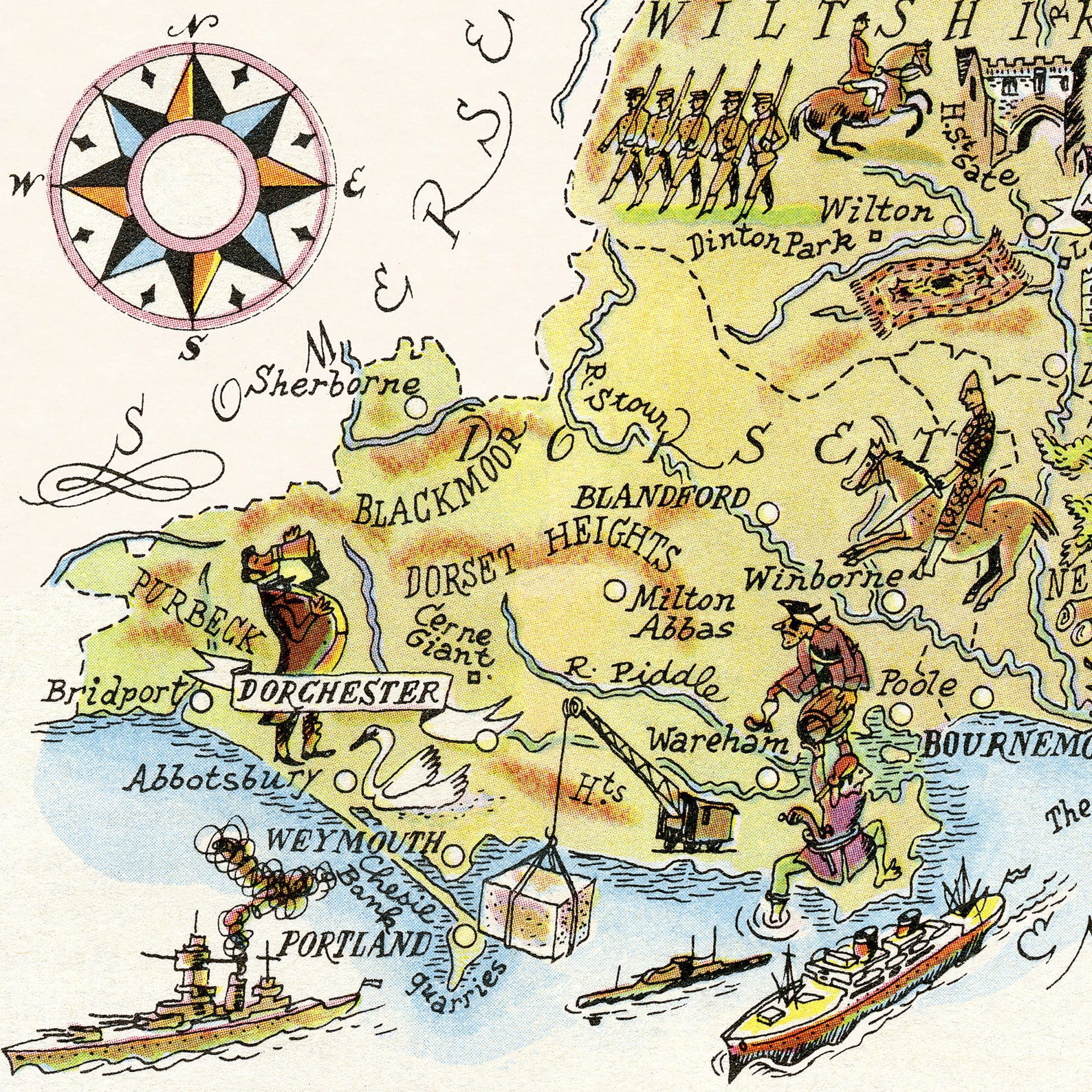 Fun Map of the Forest Country in Great Britain, England, UK, Vintage ...