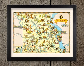 Fun State Map of Connecticut Vintage Pictorial Cartoon Print - Etsy