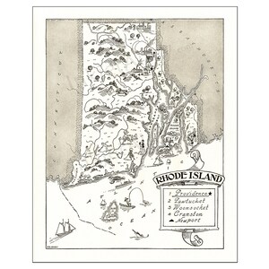 Vintage State Map of Rhode Island – Fun Pictorial Whimsical Cartoon ...