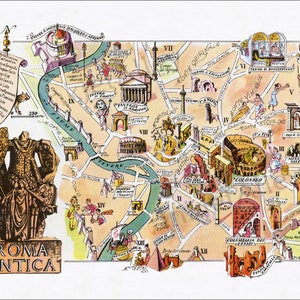 Fun Map of Ancient Rome in Italy Vintage Pictorial Whimsical Cartoon ...