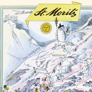 Fun Ski Run Trail Map of St Moritz in the Swiss Alps, Switzerland ...