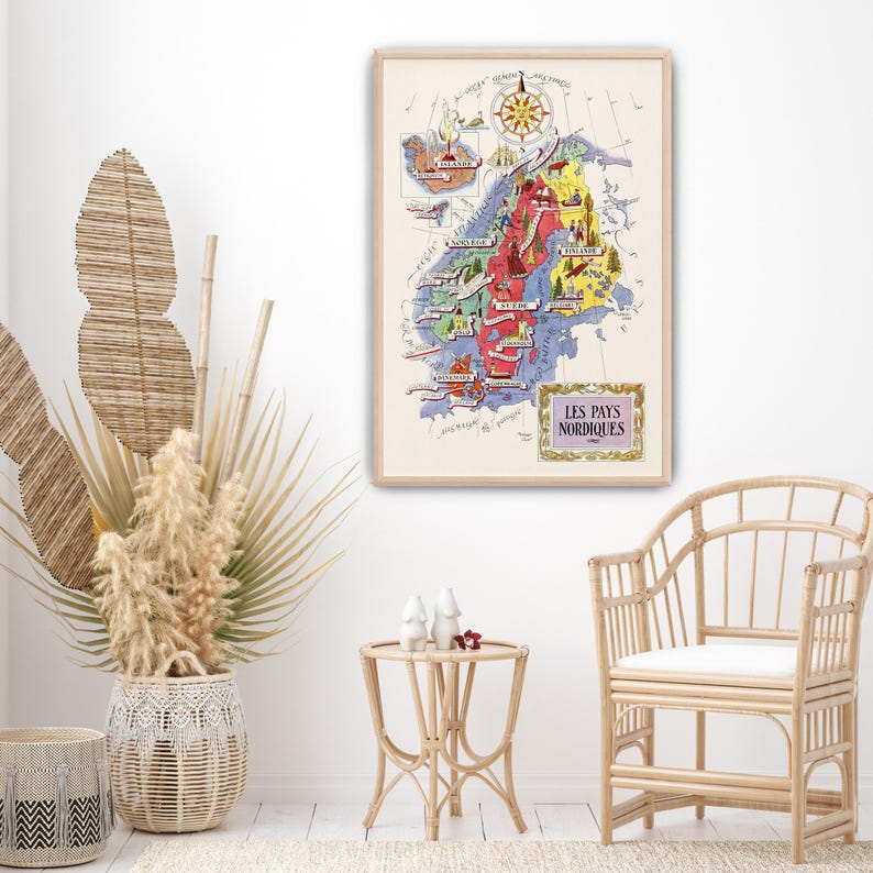 Fun Map of the Nordic Countries Vintage Pictorial Whimsical Cartoon ...