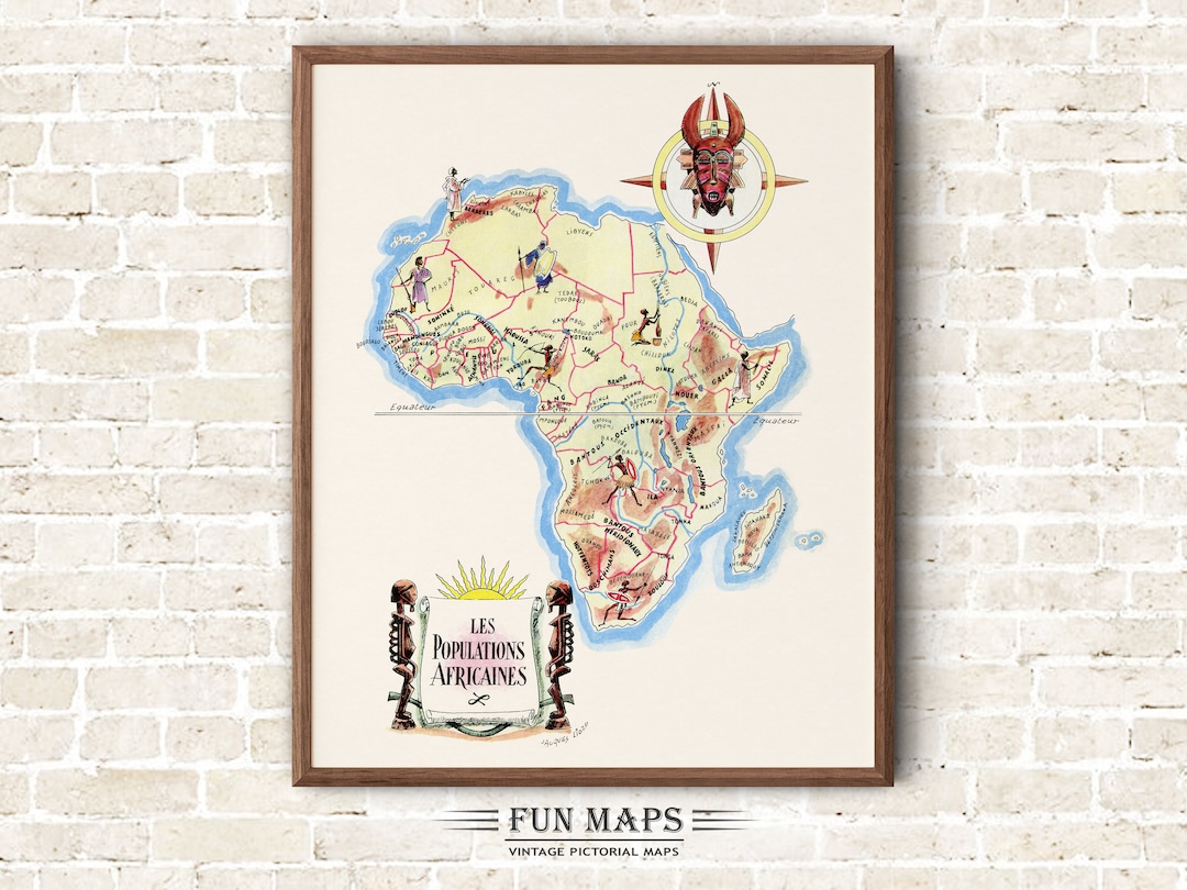 Fun Map of the People of Africa Vintage Pictorial Whimsical Old Print ...