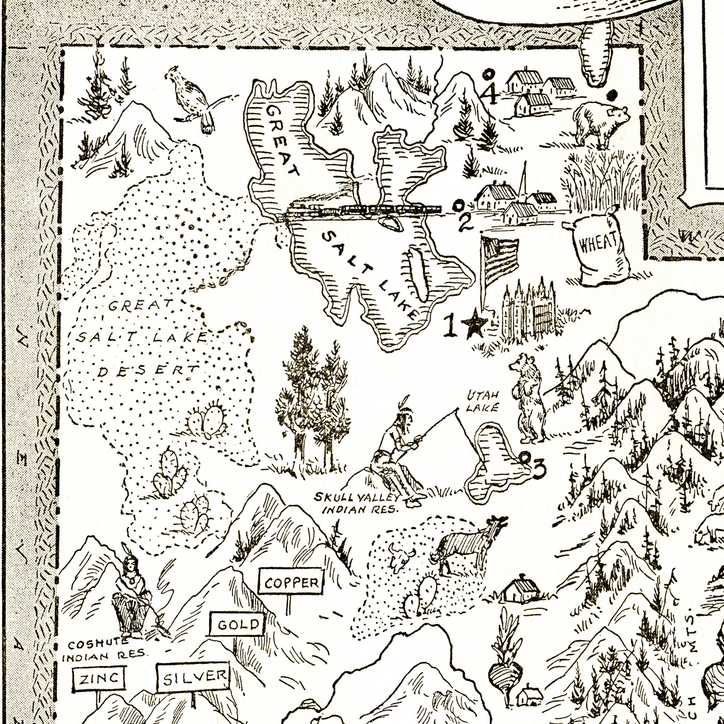 Vintage State Map of Utah Fun Pictorial Whimsical Cartoon Print ...