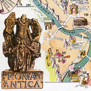 Fun Map of Ancient Rome in Italy Vintage Pictorial Whimsical Cartoon ...