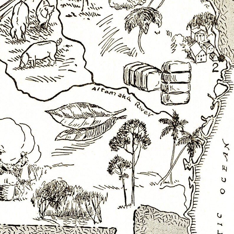 Vintage State Map of Georgia Fun Pictorial Whimsical Cartoon Print ...