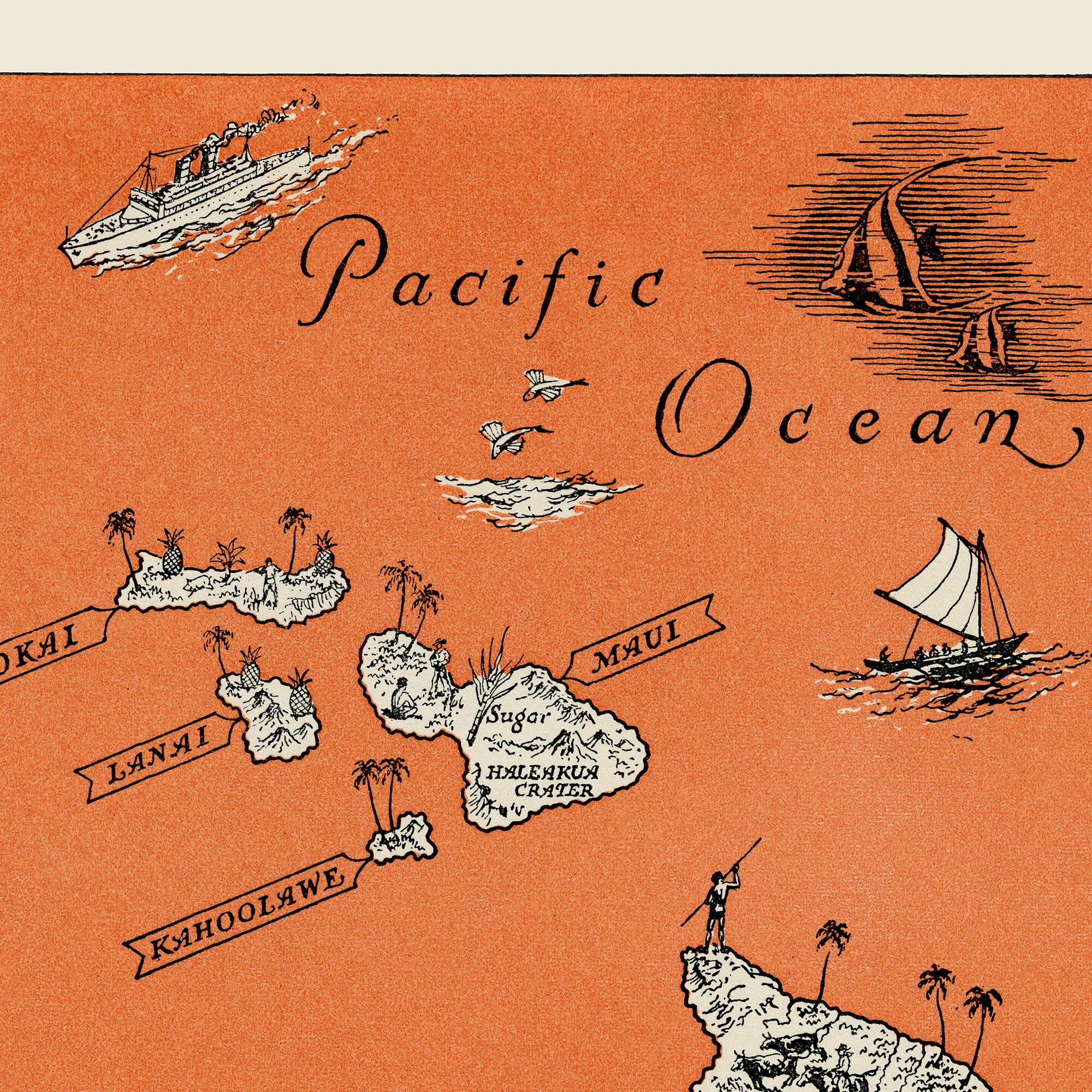 Map of the Hawaiian Islands – Fun Vintage Pictorial Animated Cartoon ...