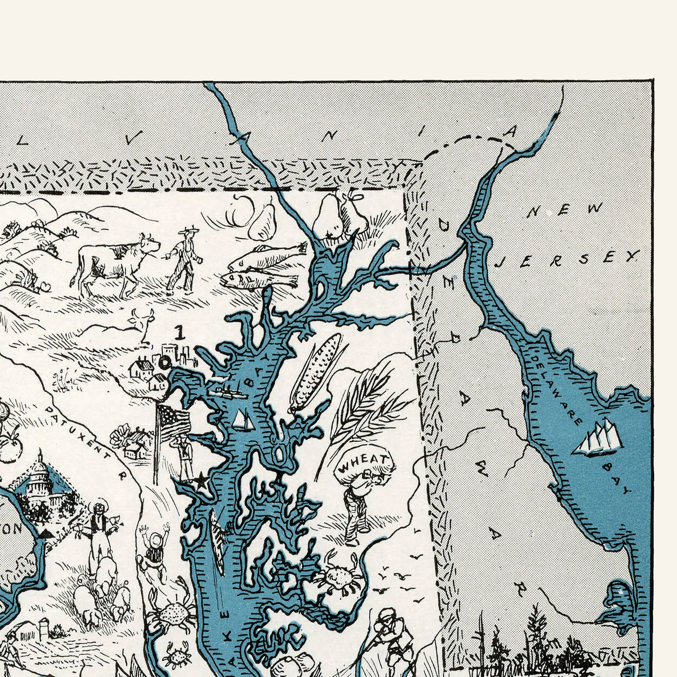 Fun Map of Maryland Vintage Pictorial Whimsical Cartoon Print ...