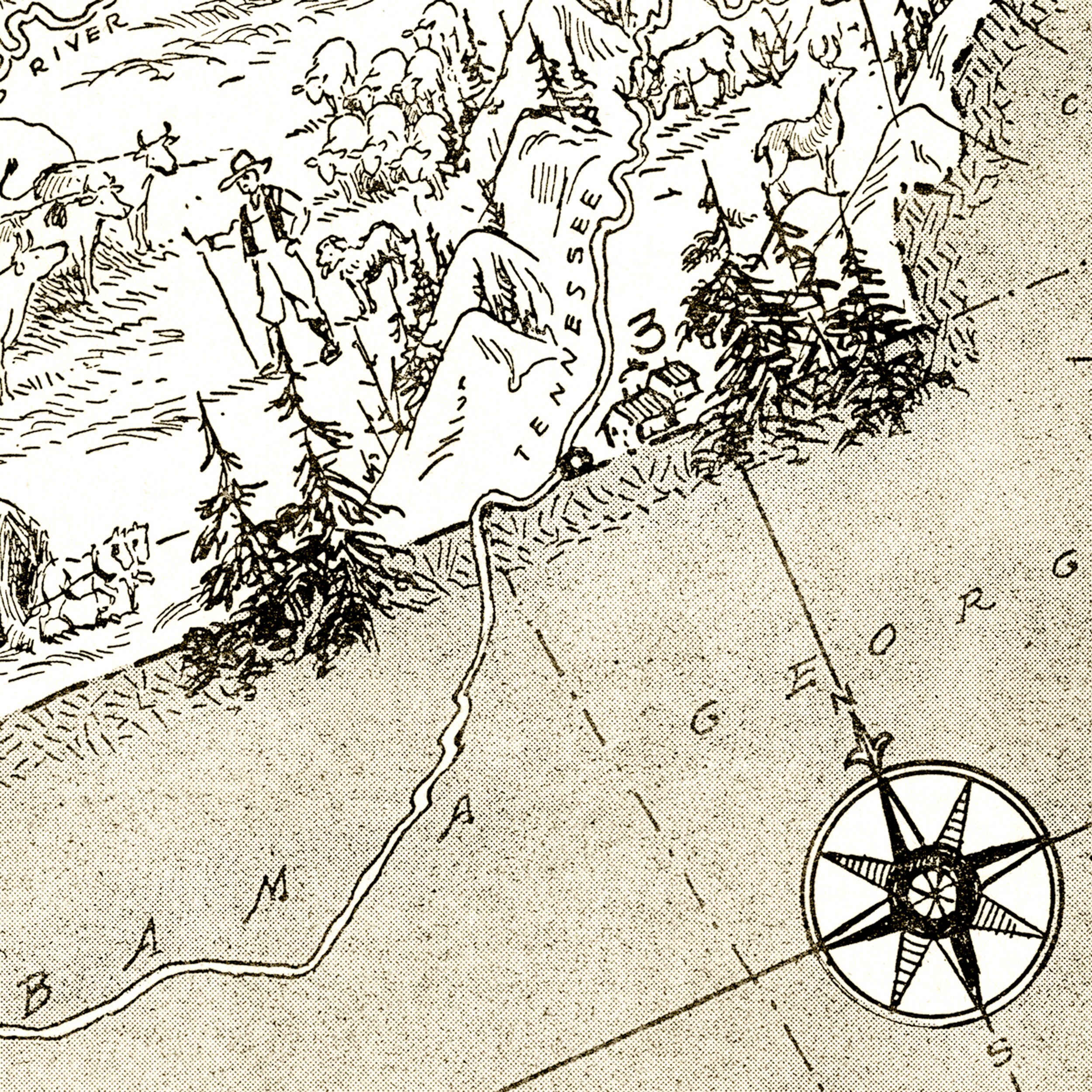 Vintage State Map of Tennessee Fun Pictorial Whimsical Cartoon Print ...