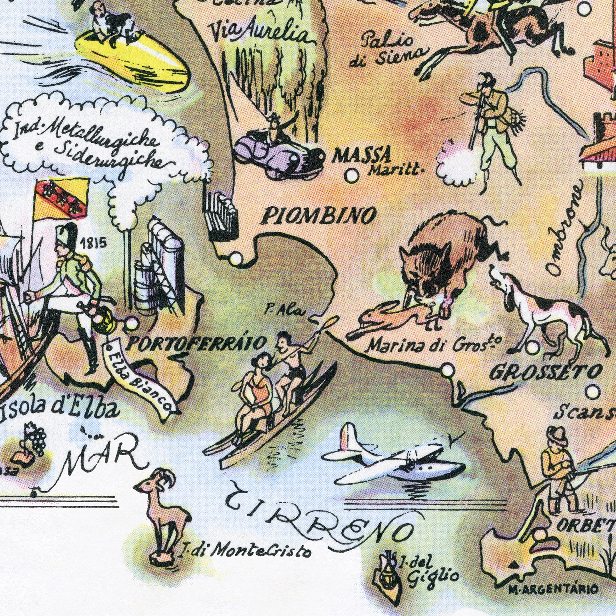 Fun Map of Tuscany in Italy Vintage Pictorial Whimsical Cartoon Old ...