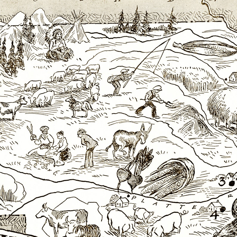 Vintage State Map of Nebraska Fun Pictorial Whimsical - Etsy